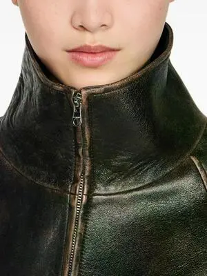 Sandro Distressed Leather Bomber Jacket