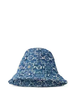 Fendi Flower-embroidered Denim Bucket Hat - Blue