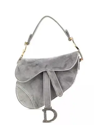 Dior Saddle Handbag Velvet With Crystals Mini Shoulder Bag - Grey