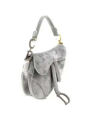 Dior Saddle Handbag Velvet With Crystals Mini Shoulder Bag - Grey