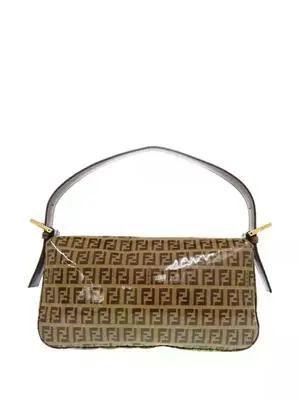 Fendi 2000-2010 Zucchino Crystal Baguette Shoulder Bag - Brown