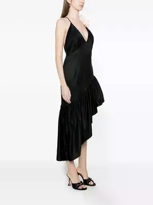Sandro Asymmetrical Ruffled V-neck Midi Dress