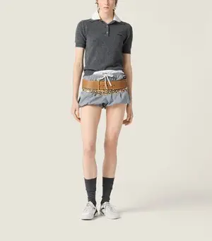 Miu Miu Cashmere Polo Sweater With Detachable Embroidered Collar - Grey