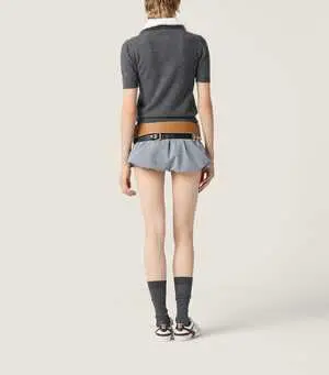 Miu Miu Cashmere Polo Sweater With Detachable Embroidered Collar - Grey