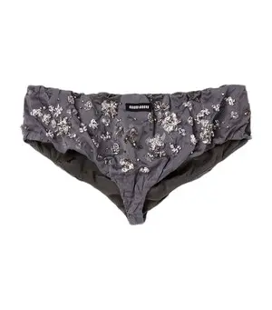 Miu Miu Embellished Cotton-blend Briefs - Grey