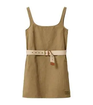 Miu Miu Cotton Gabardine Belted Mini Dress - Neutral