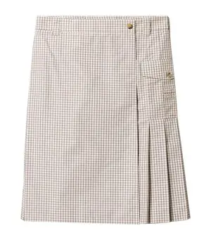 Miu Miu Pleated Check Midi Skirt - Neutral