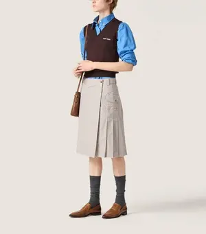 Miu Miu Pleated Check Midi Skirt