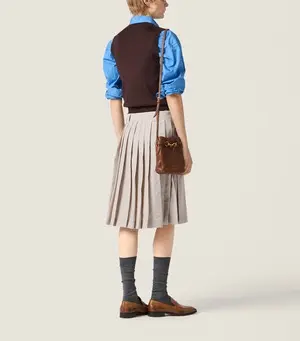 Miu Miu Pleated Check Midi Skirt