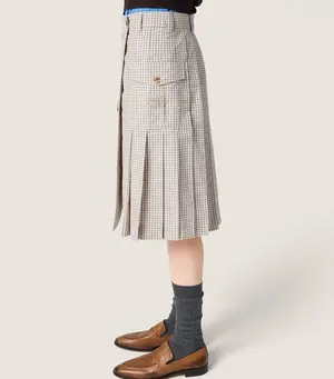 Miu Miu Pleated Check Midi Skirt