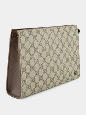Gucci Gg Supreme Pouch With Leather Trim - Beige