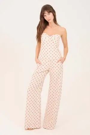Amanda Uprichard Polka Dot Wide Leg Trousers - Beige Red