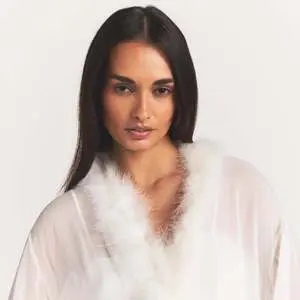SKIMS Bridal Sleep Feather Trim Long Robe | White