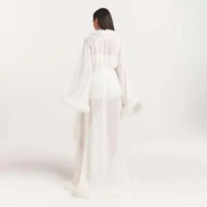 SKIMS Bridal Sleep Feather Trim Long Robe | White