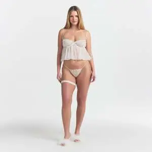 SKIMS Babydoll Top And String Thong Set | White | | Romance - Ivory