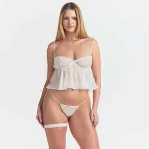 SKIMS Babydoll Top And String Thong Set | White | | Romance