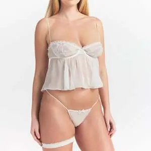 SKIMS Babydoll Top And String Thong Set | White | | Romance