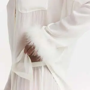 SKIMS Bridal Sleep Feather Trim Long Set | White | Small - Ivory