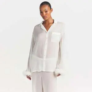 SKIMS Bridal Sleep Feather Trim Long Set | White | Small - Ivory