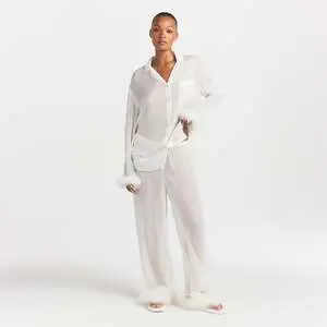 SKIMS Bridal Sleep Feather Trim Long Set | White | Small - Ivory