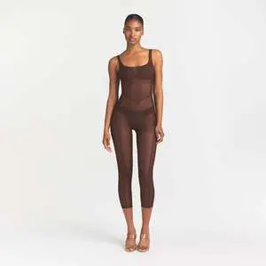 SKIMS Power Mesh Shapewear Cropped Catsuit - Cocoa