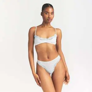 SKIMS Cheeky Tanga 5 Pack | Blue | | Fits Everybody Lace - Pin Dot Multi