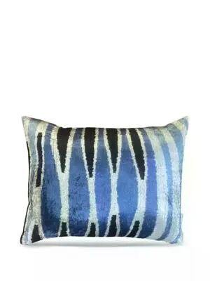 LES-OTTOMANS Abstract Velvet Cushion - Blue