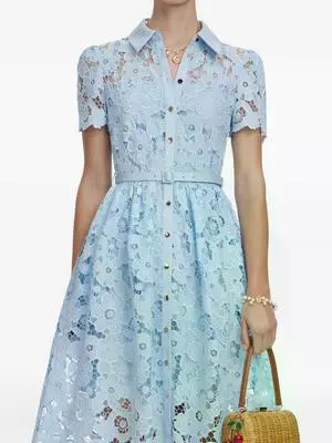SELF-PORTRAIT Belted Floral-lace Midi Dress - Blue