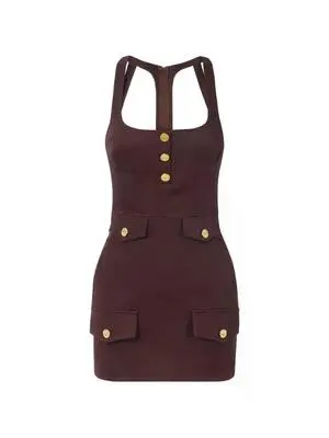 Elisabetta Franchi Sleeveless Dress With Gold-tone Button Detail - Brown