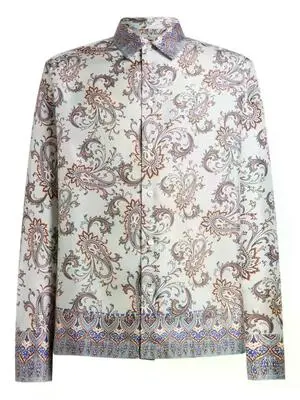 Etro Silk-shirt With Placed Leafy Paisley-print - Grey