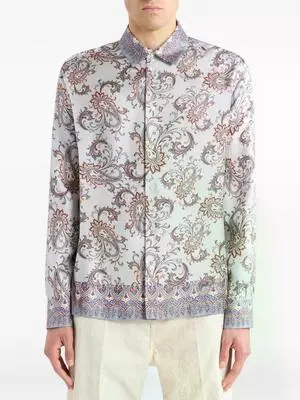 Etro Silk-shirt With Placed Leafy Paisley-print - Grey