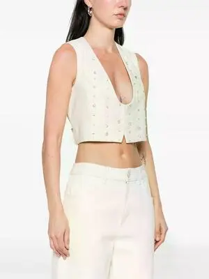 Liu Jo Rhinestone Striped Waistcoat - Neutrals