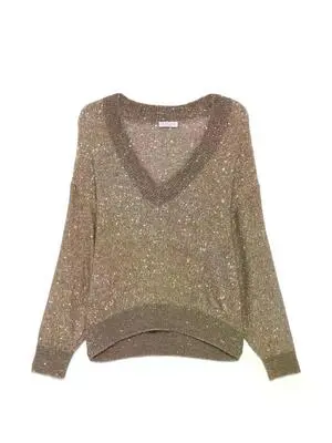 Brunello Cucinelli Sequin V-neck Sweater - Brown