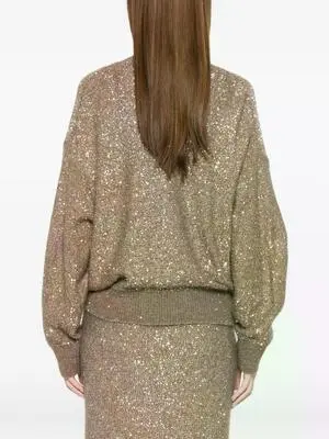 Brunello Cucinelli Sequin V-neck Sweater - Brown