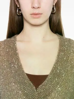 Brunello Cucinelli Sequin V-neck Sweater - Brown