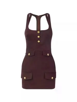 Elisabetta Franchi Sleeveless Dress With Flap Detail And Gold-Tone Buttons Brown