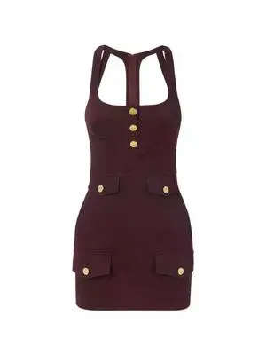 Elisabetta Franchi Sleeveless Dress With Flap Detail And Gold-Tone Buttons Brown