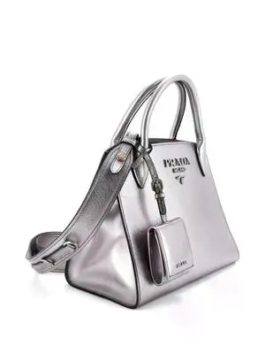 Prada Monochrome Saffiano And City Calf Small Tote Bag - Silver