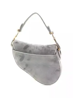 Dior Saddle Handbag Velvet With Crystals Mini Shoulder Bag - Grey