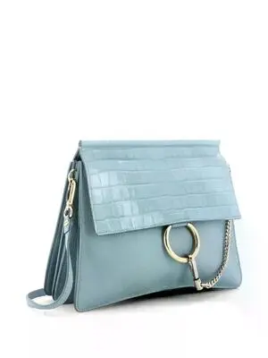 Chloé Faye Crocodile Embossed Leather Shoulder Bag - Blue