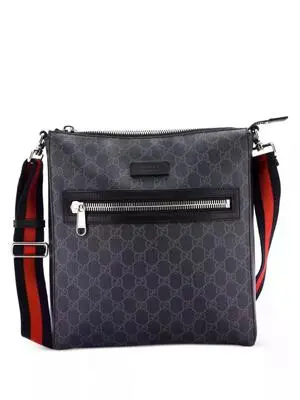 Gucci Web Strap Front Zip Messenger Bag Gg Coated Canvas Medium