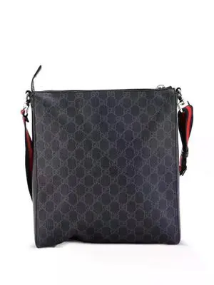 Gucci Web Strap Front Zip Messenger Bag Gg Coated Canvas Medium