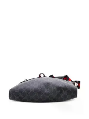 Gucci Web Strap Front Zip Messenger Bag Gg Coated Canvas Medium