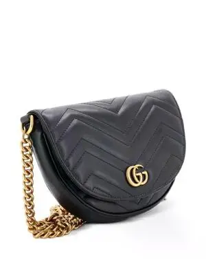 Gucci Gg Marmont Half Moon Matelasse Leather Mini Crossbody Bag