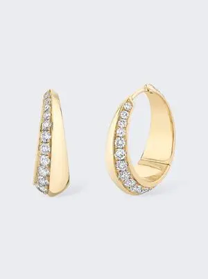 Lizzie Mandler 18k Yellow Gold Pave Diamond Crescent Hoop Earrings - Yg