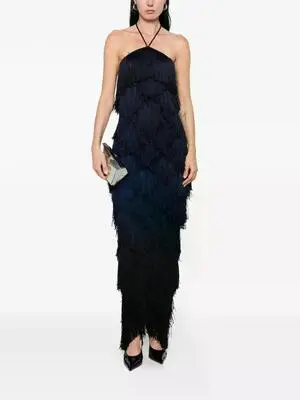 BLESS Laguna Fringed Halterneck Maxi Dress - Blue