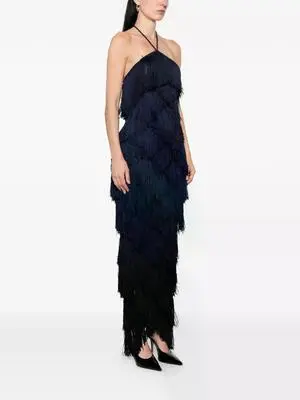 BLESS Laguna Fringed Halterneck Maxi Dress - Blue