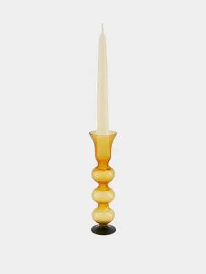 La DoubleJ Amber Murano Glass Bubble Candlestick - Yellow