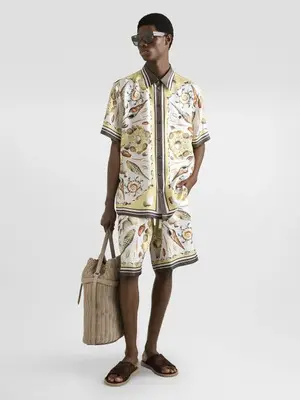 Dolce & Gabbana Shell Printed Silk Twill Shorts - Yellow