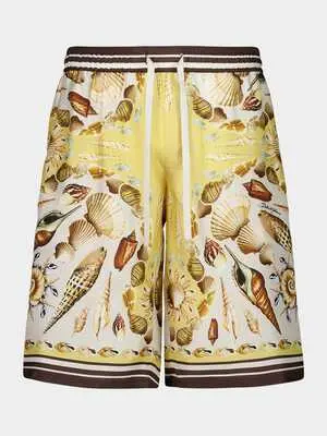 Dolce & Gabbana Shell Printed Silk Twill Shorts - Yellow